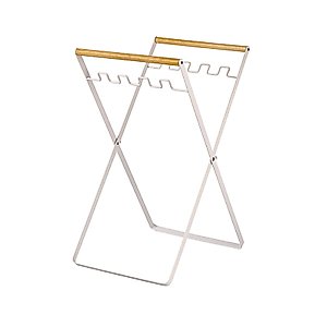 VPTMRP Trash Bag Holder with Wooden Handle Portable Foldable Garbage Bag Stand Stainless Steel Outdoor Garbage Can for Home Yard Kitchen Office Camping Fishing (White)