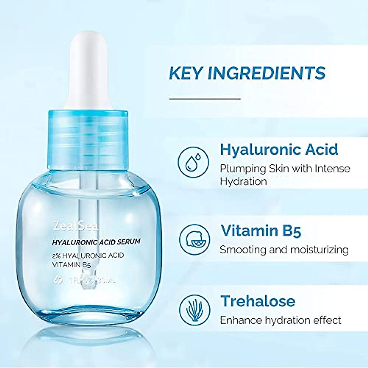 ZealSea 2% Pure Hyaluronic Acid Serum for Face with Vitamin B5, Hydrating Serum to Smooth Dry and Sensitive Skin, Deep Moisturizing Face Serum for Women, Anti-Aging Facial Serum for Fine Lines, 1 Fl Oz