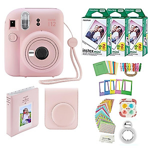 Fujifilm Instax Mini 12 Instant Camera with Case, 60 Fujifilm Prints, Decoration Stickers, Frames, Photo Album and More Accessories (Blossom Pink)