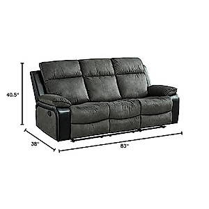 Signature Design by Ashley Woodsway Modern Faux Leather Tufted Reclining Sofa, Gray & Black