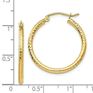 Amanda Rose Collection 14K Yellow Gold Engraved Diamond Cut 1 inch Round Hoop Earrings