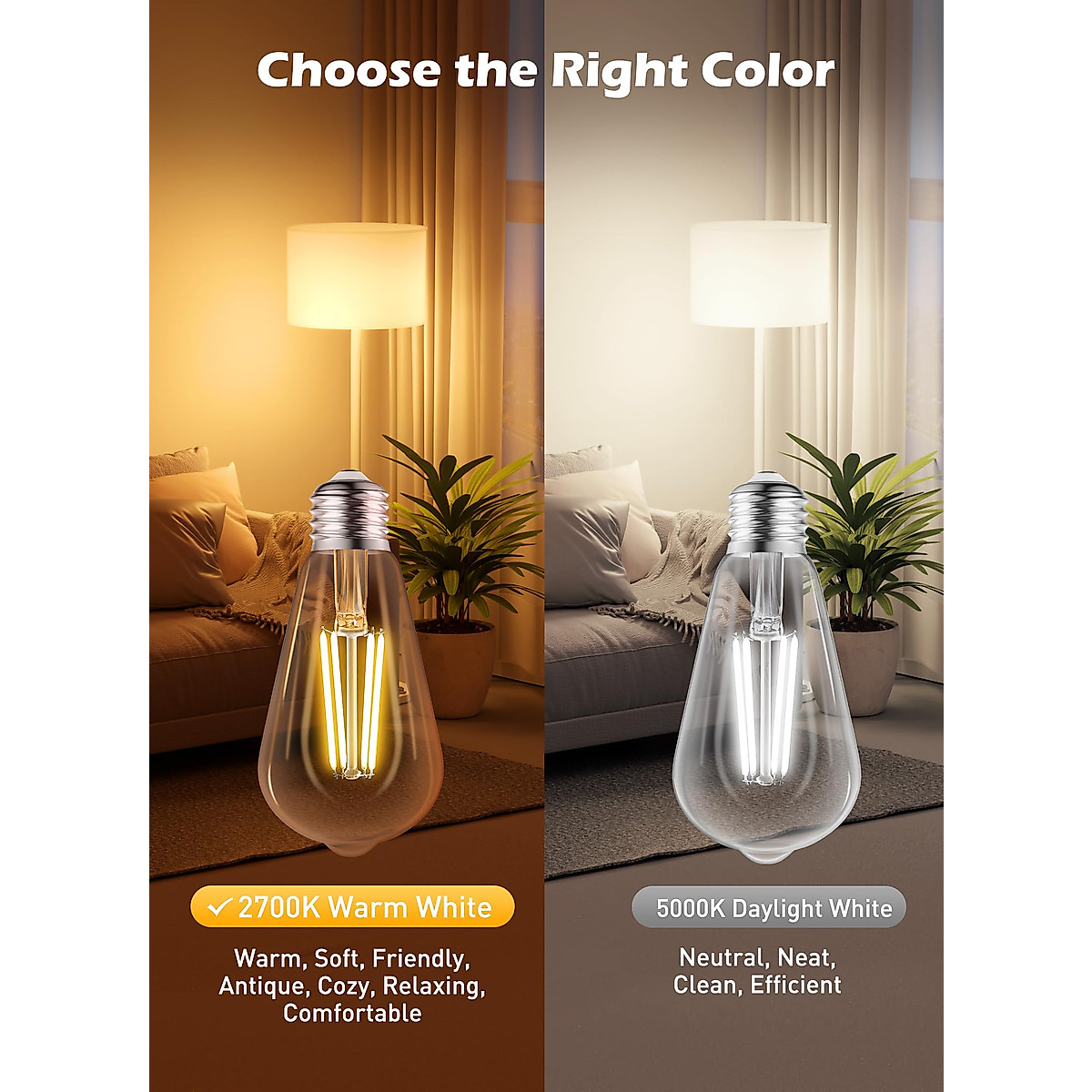 Brightown Vintage LED Edison Bulbs, 6W, Equivalent 60W, High Bright 2700K Warm White,750 Lumens, Non-Dimmable, E26 Medium Base ST58 Antique Filament Bulbs with 83+ CRI for Ceiling Fan Bathroom Porch