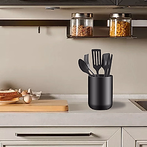 HOMURY Black Ceramic Kitchen Utensil Holder 3.98 × 5.28 Inch Matte Utensil Holder with Non-slip Base Black Ceramic Kitchen Utensil Holder Kitchen Supplies, Countertop Utensil Organizer for Kitchen