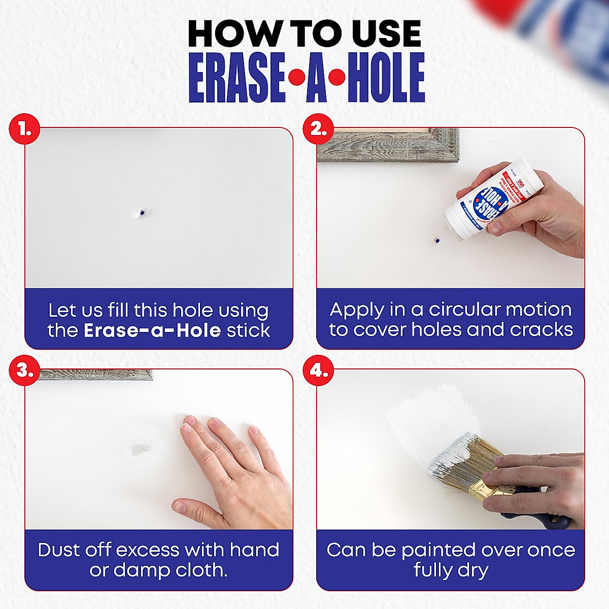 Erase-A-Hole The Original Drywall Repair Putty: A Quick & Easy Solution to Fill The Holes in Your Walls-Also Works on Wood & Plaster (1)
