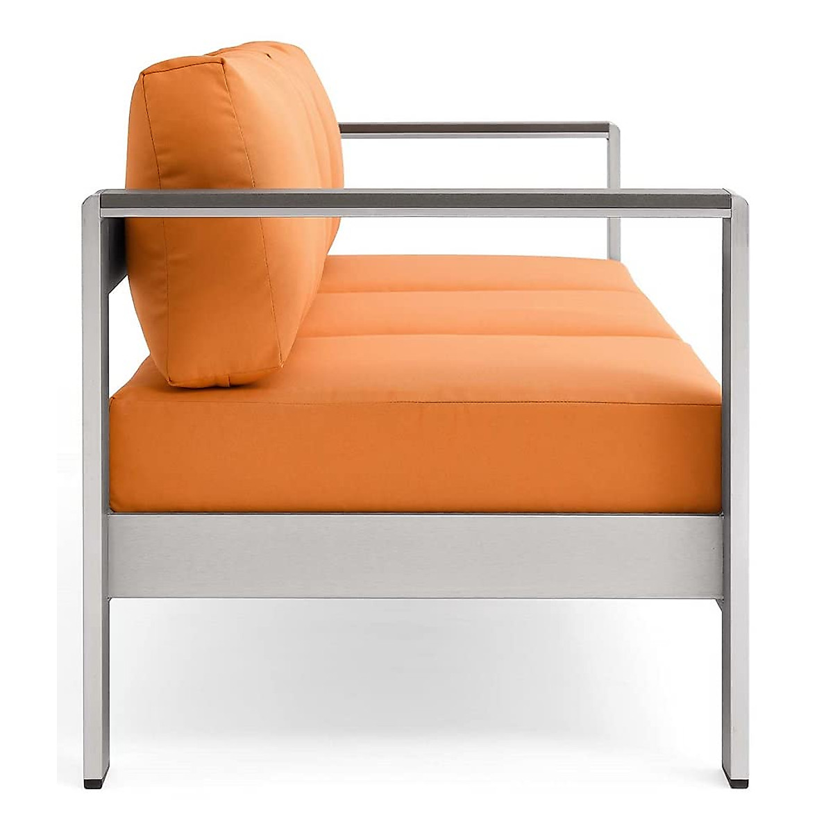 Modway Shore Aluminum Metal Outdoor Patio Sofa With Silver Orange All-Weather Cushions