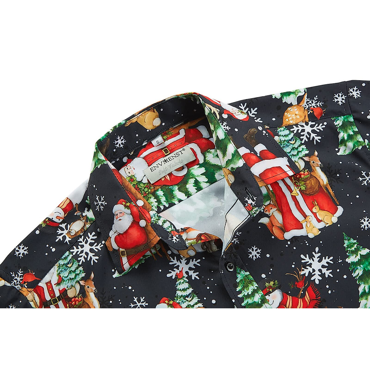 ENVMENST Men's Christmas Button Down Shirt Santa Party Short Sleeve Holiday Casual Hawaiian Shirts(Santa C404,L)