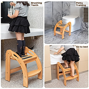 StrongTek Kids Kitchen Step Stool with Pulley - Toddler Learning Tower and Kitchen Helper Stool for Toddlers, Featuring a Removable Rod and Dual-Purpose Blackboard, Promotes Engagement