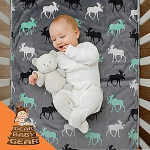 Dear Baby Gear - Premium Car Seat Baby Blanket - Soft Swaddle Blanket for Baby Girls and Boys, Plush Blankets - Adorable Designs, Comfortable Fabric - White Gray and Mint, Moose(40 x 30 inches)