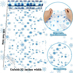 Teling Christmas Cellophane Wrap Roll 100 ft Long 32 Inch Wide 3.1 Mil Clear Wrapping Paper Plastic Gift Basket Wrap Cellophane Gift Wrap for Xmas Candy Treat Arts Crafts (Snowflake Pattern)