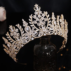 Aoligrace Gold Wedding Crowns for Bride Large Cubic Zirconia Sweet 16 Tiaras for Women Gift for Birthday Prom Pageant Party