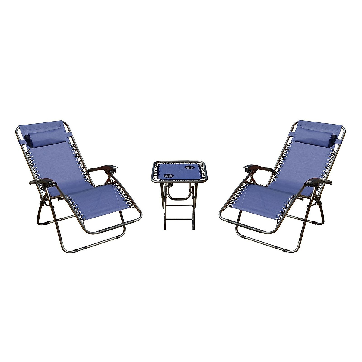 Mano Patio Zero Gravity Chairs & Table Set of 3, Navy Blue