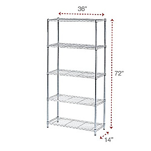 Alera ALESW853614SR Residential Wire Shelving Five-Shelf 36w x 14d x 72h Silver