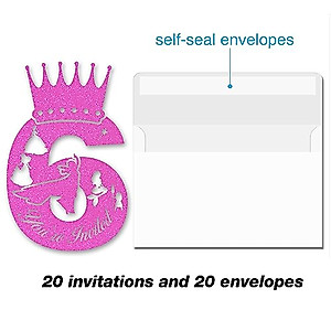 brayqu Princesses 6th Birthday Party Invitations Girl Pink Glitter Princess 6 Year Old Girls Birthday Shaped Invitations Fill-in Sixth Birthday Invites (20 Invitation Cards with Envelopes)