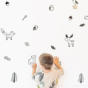 The Boho Design Forest Animal Wall Decals Peel and Stick for Kids, Baby Bedroom Nursery and Living Room, Vinyl Wall Stickers Decor, Original Artist Design. 36 pcs Adhesive Nordic Style (Black)