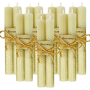100% Pure Beeswax White Taper Candles 8 Inch 16 Pack, Smokeless Dripless Wax Candles, Handmade Beeswax Candle for Home Gift Ideas, Chrismas Candles, Halloween Candles for Decoration (White-8 Pair)