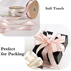 VIVIQUEN Pink Double Faced Satin Ribbon with Gold Edge, 1” Polyester Continuous Ribbon -25 Yards,Wide Ribbon for Gift Wrapping,Wedding,Bows Bouquet,Floral Arrangement and Craft