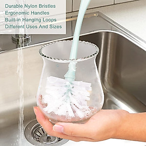 Perastra Dish Brush with Handle, Kitchen Dish Scrub Brush Set, 4-Piece Kitchen Cleaning Brush Set for Pots and Bottles, Nordic Green