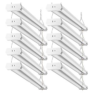 4FT LED Shop Light for Garages, 42W 4800LM 5000K Daylight LED Shop Lights, LED Ceiling Light with Pull Chain (ON/Off), Linear Worklight Fixture with Plug, 10 Pack