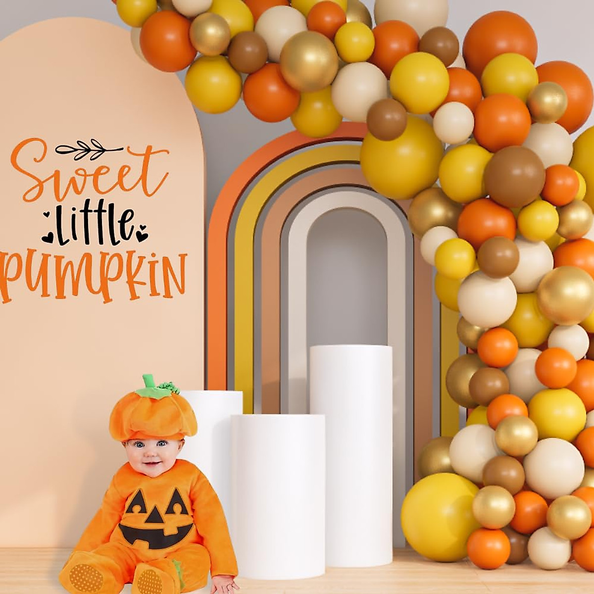 Beaumode Thanksgiving Balloon Arch Garland Kit Orange Yellow Brown Balloons 134pcs for Fall Harvest Birthday Little Pumpkin Baby Shower Fall Love Bridal Shower Friendsgiving Turkey Party Decorations