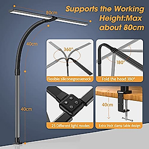 SOMAYO LED Desk Lamp，Architect Desk Lamps for Home Office，24W Brightest Led Workbench Office Lighting-5 Color Modes and 5 Dimmable Eye Protection Modern Desk Lamp for Monitor Studio Reading (b-Black)