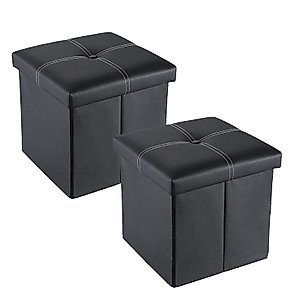RUNJIN Foldable Storage Ottoman Footrest,Linen Storage Square Cube Foot Rest Stool with Memory Foam Lid,Toy Box,Coffee Table Chest,Trunk Seat Stool,11.8"x11.8"x11.8",Grey,Pack of 2