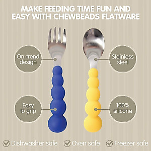 Chewbeads - Toddler Utensils Set - 4 Piece Baby, Kid or Toddler Silverware Set - Toddler Spoons and Forks Flatware - 100% Safe, BPA Free & Phthalate Free (Pink/Purple)
