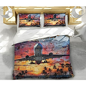 Aircraft Aviation Artistry Duvet Cover Set - Premium Microfiber Bedding with Stunning Airplane Designs | Soft, Cozy Seasons (Twin (68"x90"),03)