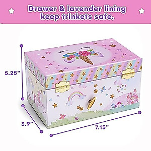 Jewelkeeper Unicorn Music Jewelry Box, Birthday Gifts for Girls - Small Kids Musical Box Storage with Pullout Drawer - Little Girls Glitter Rainbow Treasure Organizer -15x10.8x8.6cm