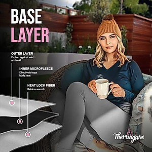 Thermajane Long Sleeve V Neck Thermal Shirts for Women Cold Weather, Womens Thermal Underwear Tops, Base Layer Women Thermal (Black, Large)