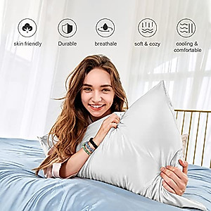 100% Mulberry Silk Pillowcase for Hair and Skin, Queen Size Silk Pillow Case 2 Pack with Hidden Zipper, 20x30, Set of 2, White