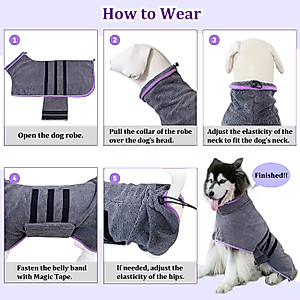 Dog Drying Coat Bathrobe Towel,Microfibre Material Fast Drying Super Absorbent Dog Bath Robe, Pet Quick Drying Moisture Absorbing with Adjustable Collar and Waist