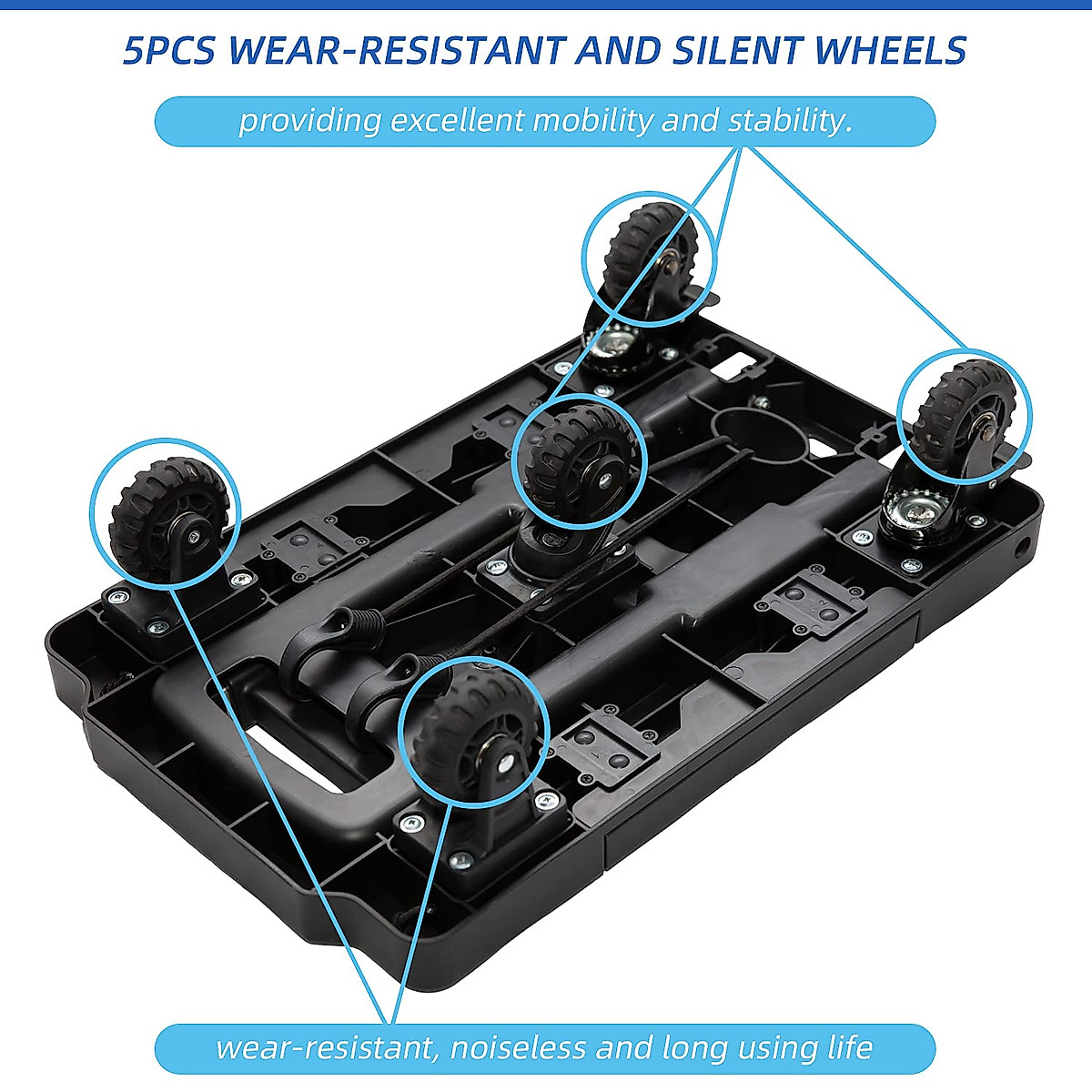 YooMoo Folding Hand Truck 5-Wheel Folding Trolley,Fold Up Luggage Utility Dolly,Heavy Duty Trolley Cart,Stretchable Platform Cart for Home Office Car Travel Luggage Moving
