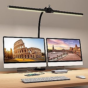 Megainvo LED Desk Lamp with Clamp, 24W Desk Light w/Timer & USB Charging for Home Office, Eye-Care Desk Lamps 5 Color Modes Stepless Dimming Adjustable Table Light for Monitor Work Study Reading