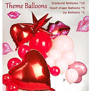 Pink and Red Balloon Garland kit 125PCS Valentines Day Balloon Arch with Heart Shape Balloons and Lip Starburst Balloons For Valentines decorations Girl birthday Party Lady Nignt Proposal engagement supplies