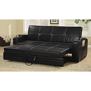 Coaster Home Furnishings Sleeper Sofa Bed with Storage and Cup Holders Black