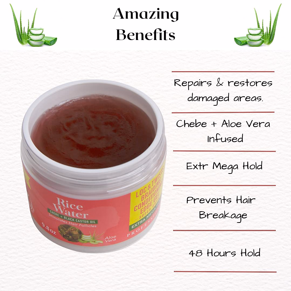 Dr Girls Locs & Twists Braiding Conditioning Edge Gel/Chebe and Black Castor Oil/ 9.8oz/ 48 Hours Hold