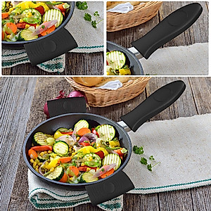 4 Pack Silicone Hot Skillet Handle Holder and Pot Holders Cover Sleeve, Heat Resistant Cast Iron Potholder Protectors Grip, Anti-Spill Non-Slip Cookware Handles for Pans,Oven