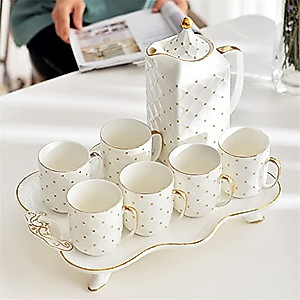 LDCHNH 8 Pieces of White Porcelain Coffee Tea Set with Gold Dots Ceramic Teapot Storage Tray Kitchen Tableware Home Decoration (Color : D, Size