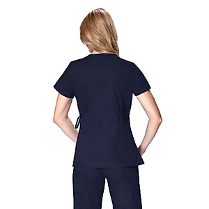 KOI Women's Katelyn Easy-fit Mock-wrap Scrub Top with Adjustable Side Tie, Navy, X-Large