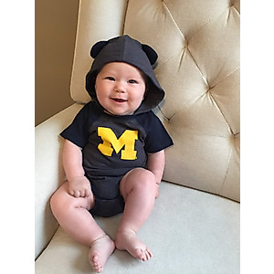 UGP Campus Apparel Michigan Wolverines Primary Logo Hooded Bear Ears Creeper Bodysuit - 6 Months - Vintage Navy