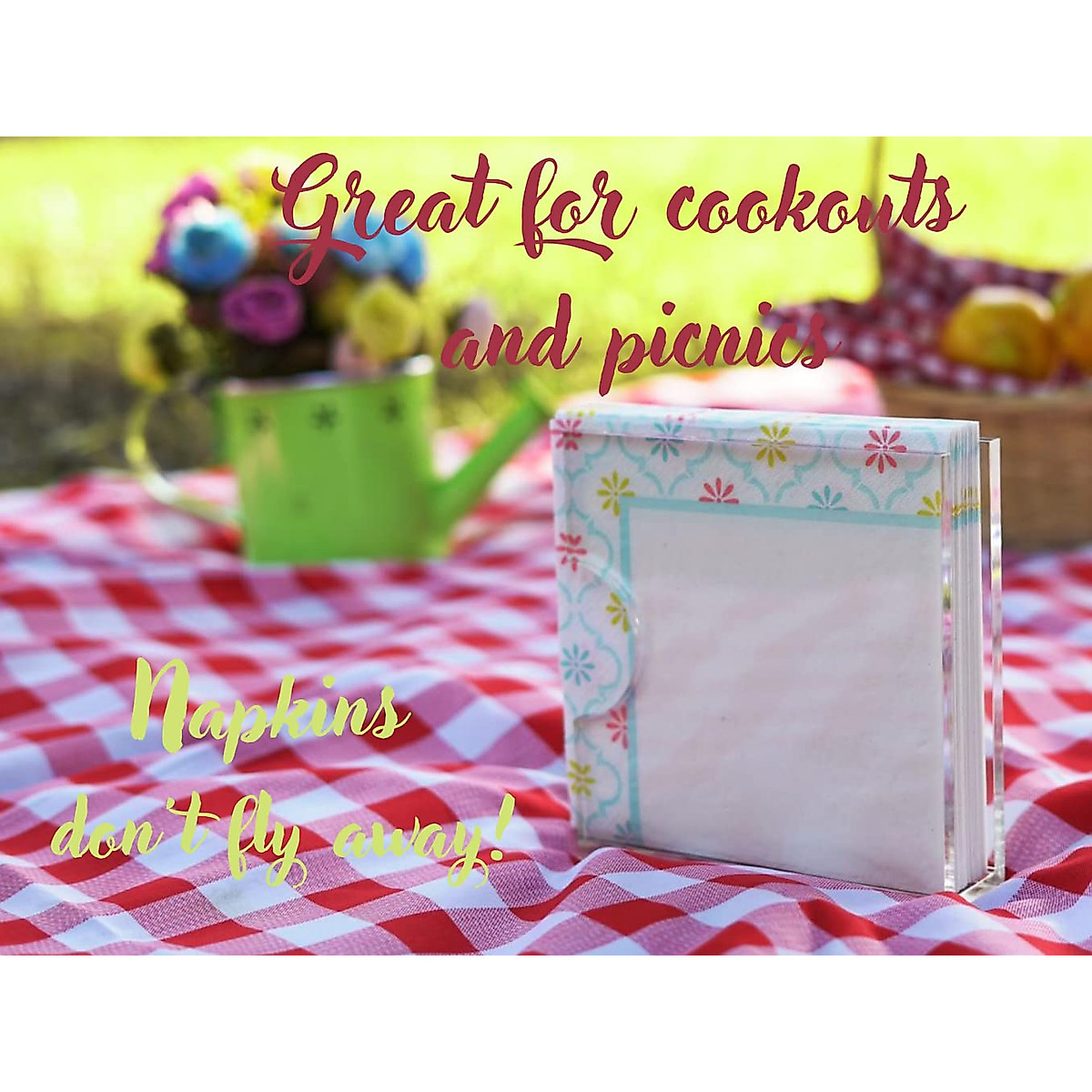 Acrylic Napkin Holder for Tables - Clear Napkin Holders For Wedding Lunch Dinner - Vertical Space Saving - Safe Sturdy - Modern Contemporary Elegant, 6.25 In x 6.25 In