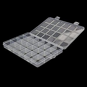 Juvielich Clear Plastic Organizer Box,24 Fixed Grids Storage Container Jewelry Box for Beads Art DIY Crafts Jewelry Fishing Tackles 7.56"x5.31"x0.87"(LxWxH) 1PCS