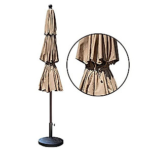 EliteShade USA 10-Year-Non-Fading Sunumbrella 11Ft 3 Tiers Market Umbrella Patio Outdoor Cylinder Auto Push-up Table Umbrella with Ventilation,Heather Beige