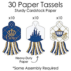 Big Dot of Happiness Royal Prince Charming - 90 Chain Links and 30 Paper Tassels Decoration Kit - Baby Shower or Birthday Party Paper Chains Garland - 21 feet