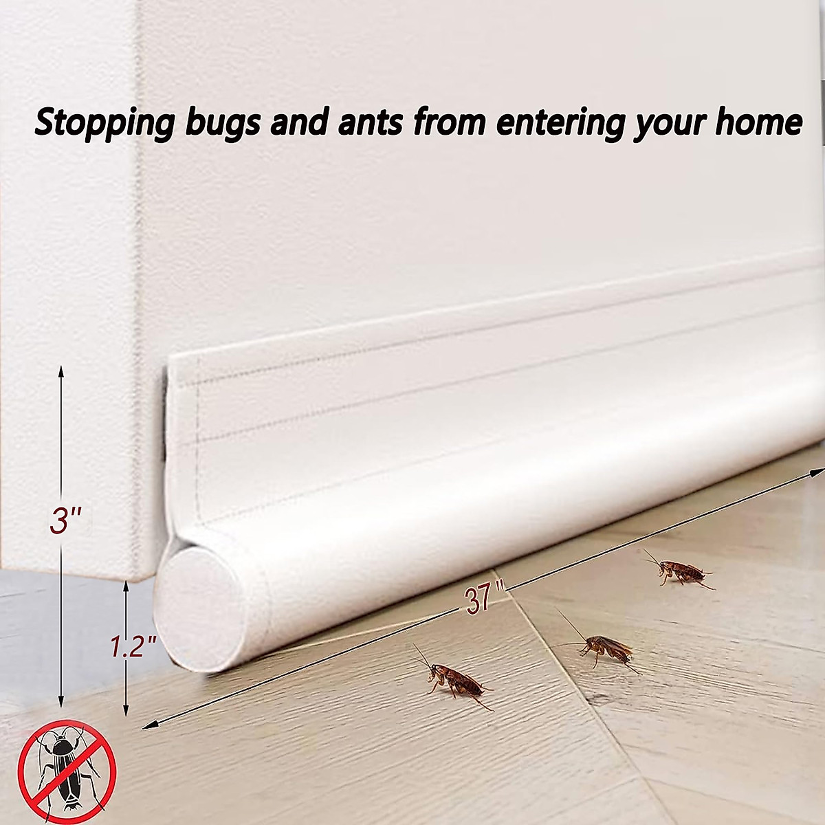 37" Cutable Door Draft Stopper Bottom One Sided Blockers for Bottom of Door Reduce Noise Cold Air, Dust, insulate Fits for Interior／Exterior Doors，1 Pack