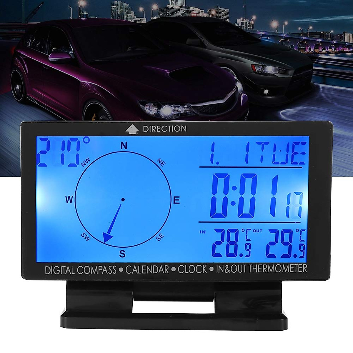 Digital Car Thermometer, CD60 Multifunctional Digital Car Automobile Thermometer Gauge with Time Navigation Function