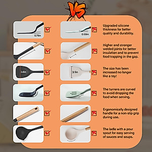 Kitchen Utensils Set, Hvygss Black Silicone Cooking Utensils Set with Wooden Handle Heat Resistant Large Silicone Utensil Set Spoons Spatula Set