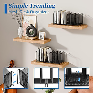 Simple Trending Mesh Desktop File Sorter Organizer, 7-Section Bookshelf For Desk Home Office , Black