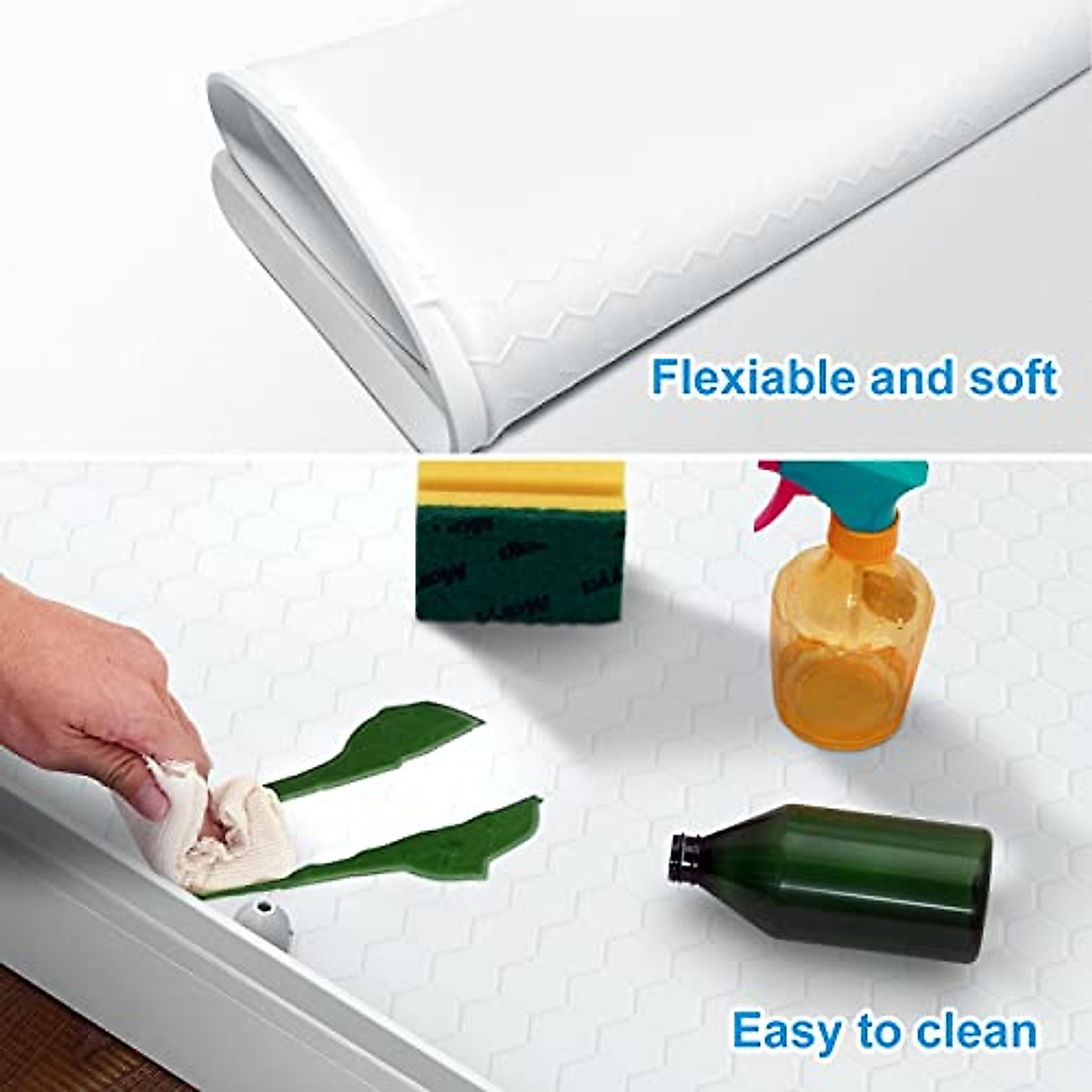AECHY Under Sink Mat, 34" x 22" Silicone Under Sink Liner, Under Kitchen Sink Mat with Unique Drain Hole Design, Waterproof & Flexible Sink Mats for Kitchen, Bathroom and Laundry Room White