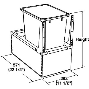 Single Wood Framed Bottom Mount Kitchen Pullout Waste Container Trash Can System with Soft Close Slides and Mounting Brackets (1 x 52 Quart)
